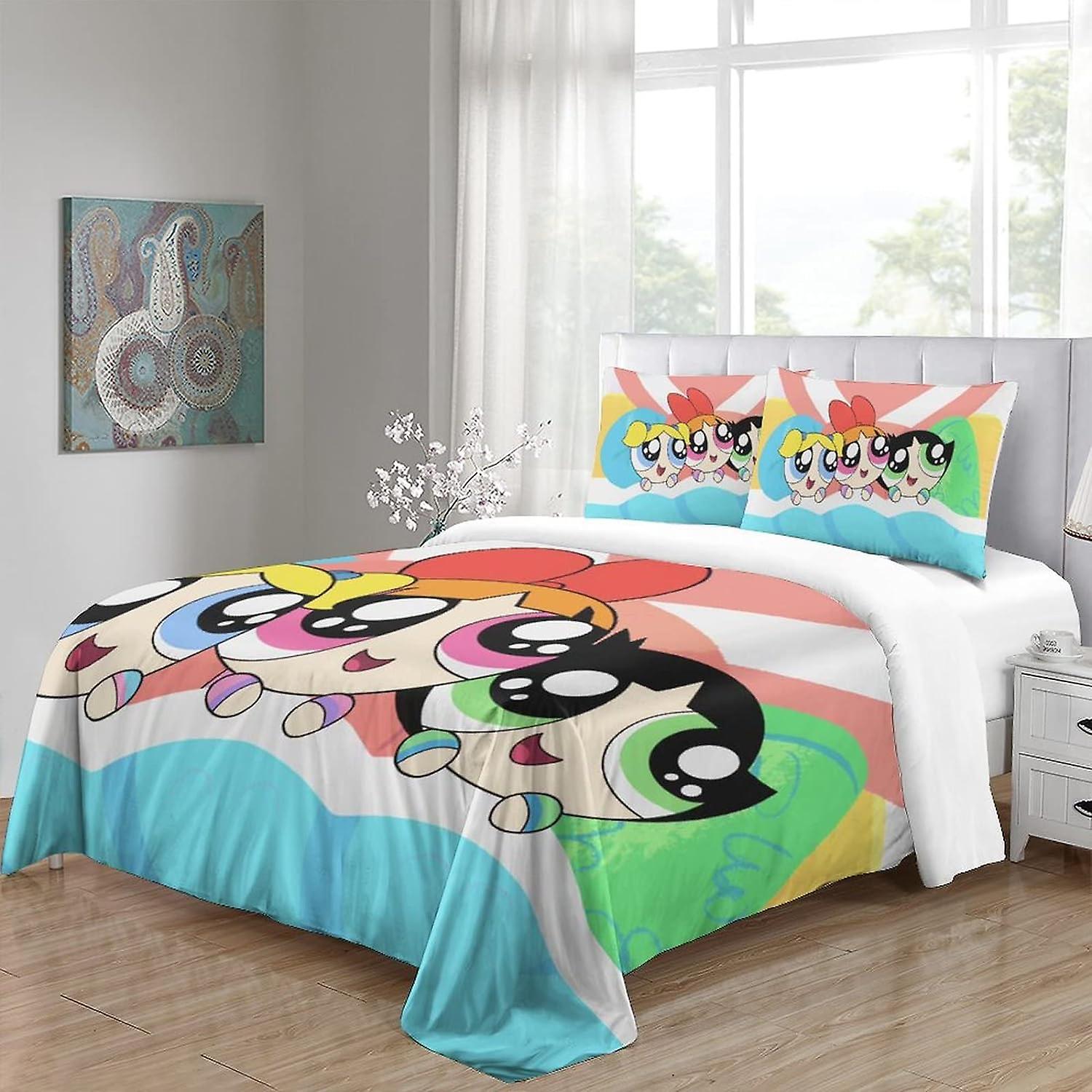 EKENOZ Power-puff Girls Bedding Set Superhero Duvet Cover Set for 3D ...