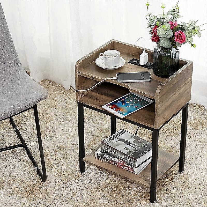 Industrial Vintage Style Side Table, Wooden Bedside Table, Suitable for ...