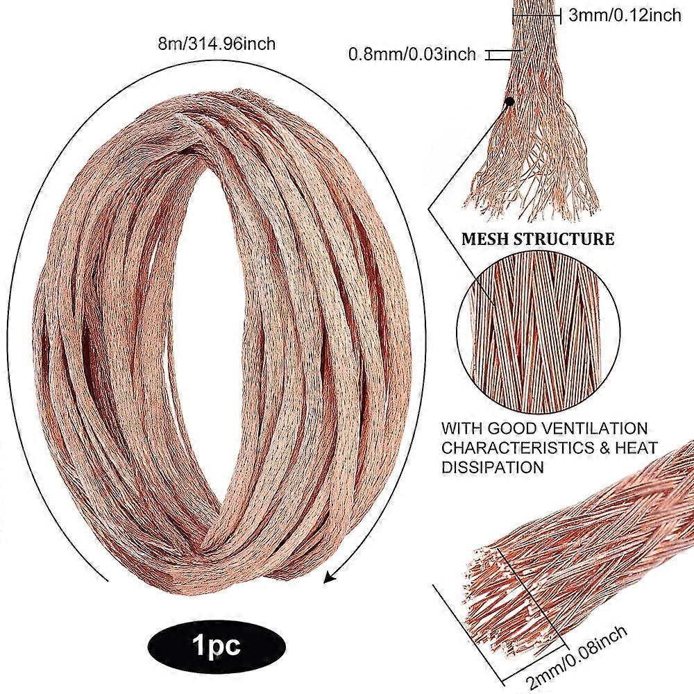 8mx3mm Flat Copper Braided Ground Strap Braided Nude Copper Wire for ...