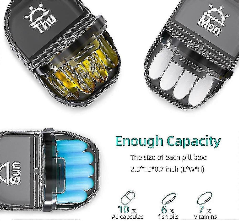 Pill Organizer 2 Times A Day, Poho Am Pm Pill Box 7 Day With 7 Black ...