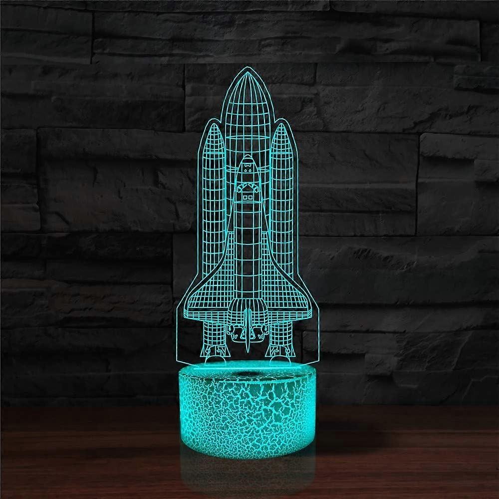 Rocket Night Light 3D Illusion Lamp LED Space Shuttle Nightlight 7 ...
