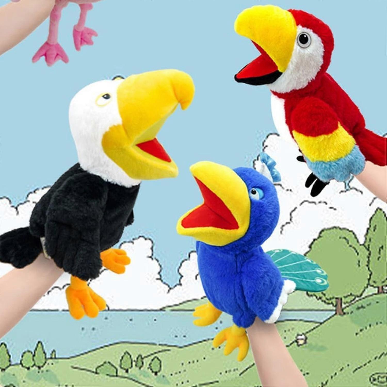 Plush Parrot Hand Puppet with Moving Mouth Interactive Zoo Animal Toy ...