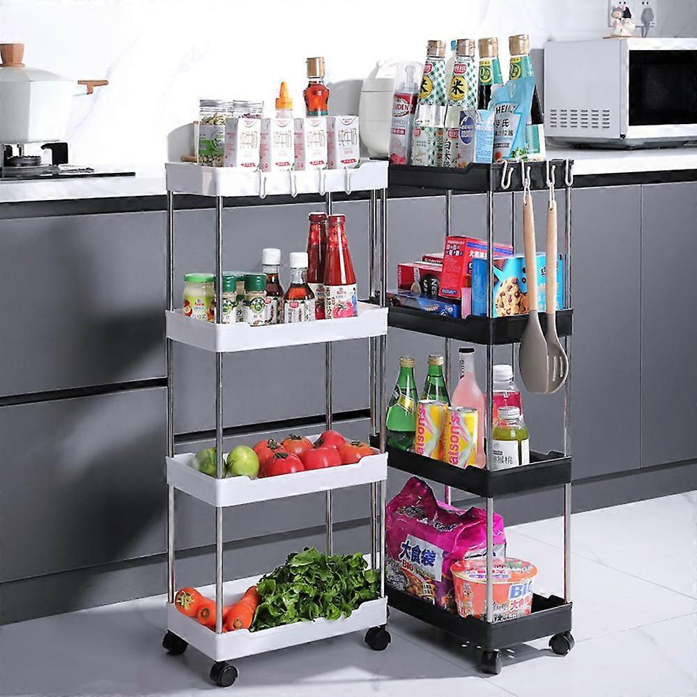 Bathroom Kitchen Storage Rack With Wheels 3/4 Layer Rolling Utility ...