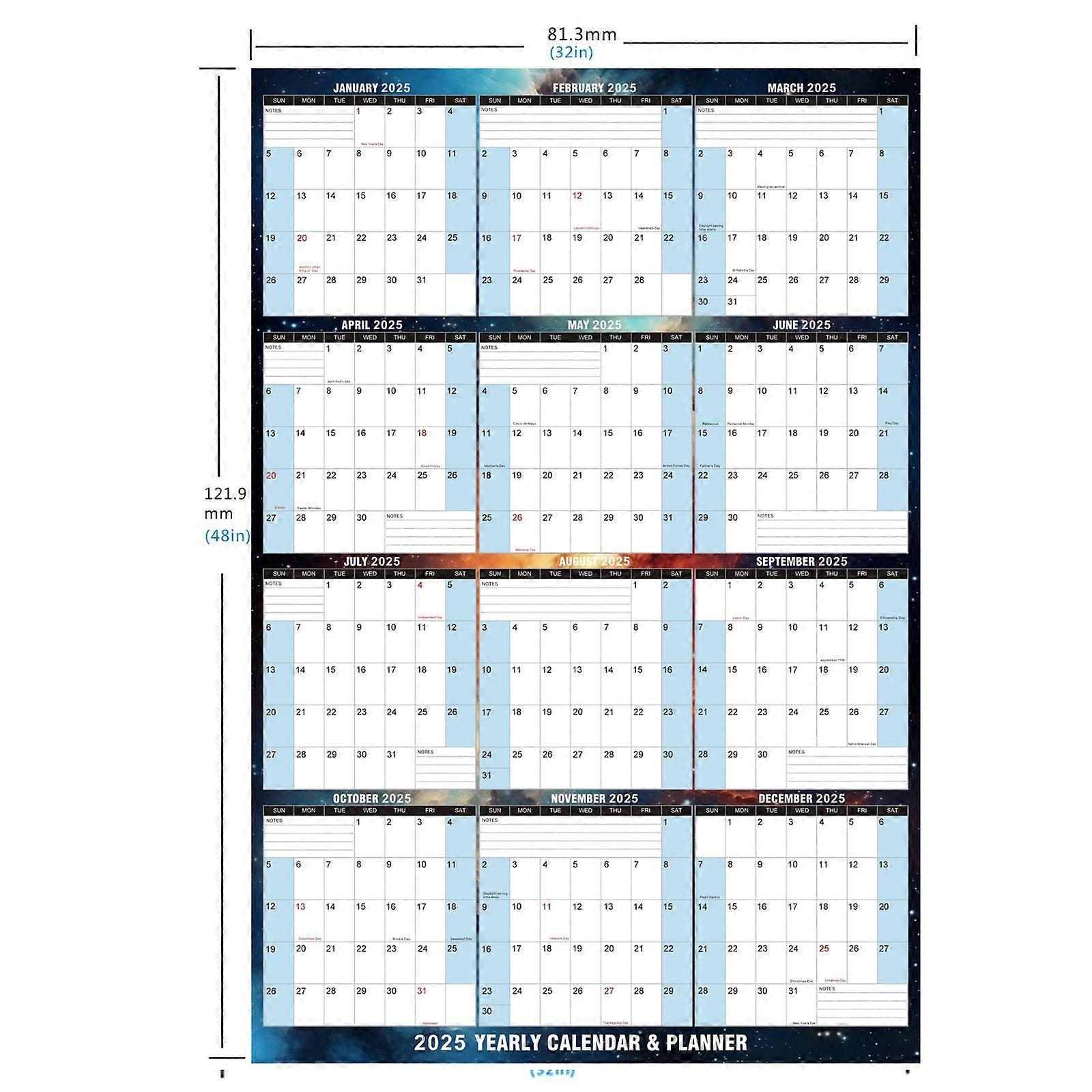 2025 Full Year to View Calendar Planner 2025 Erasable Wall Calendar ...
