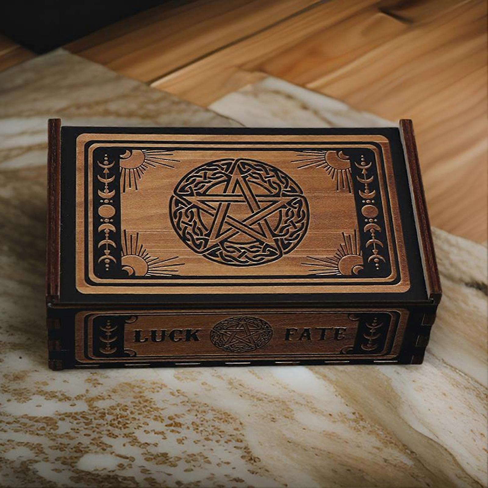 Wooden Tarot Card Box Display Handmade Card Storage Box with Prints ...