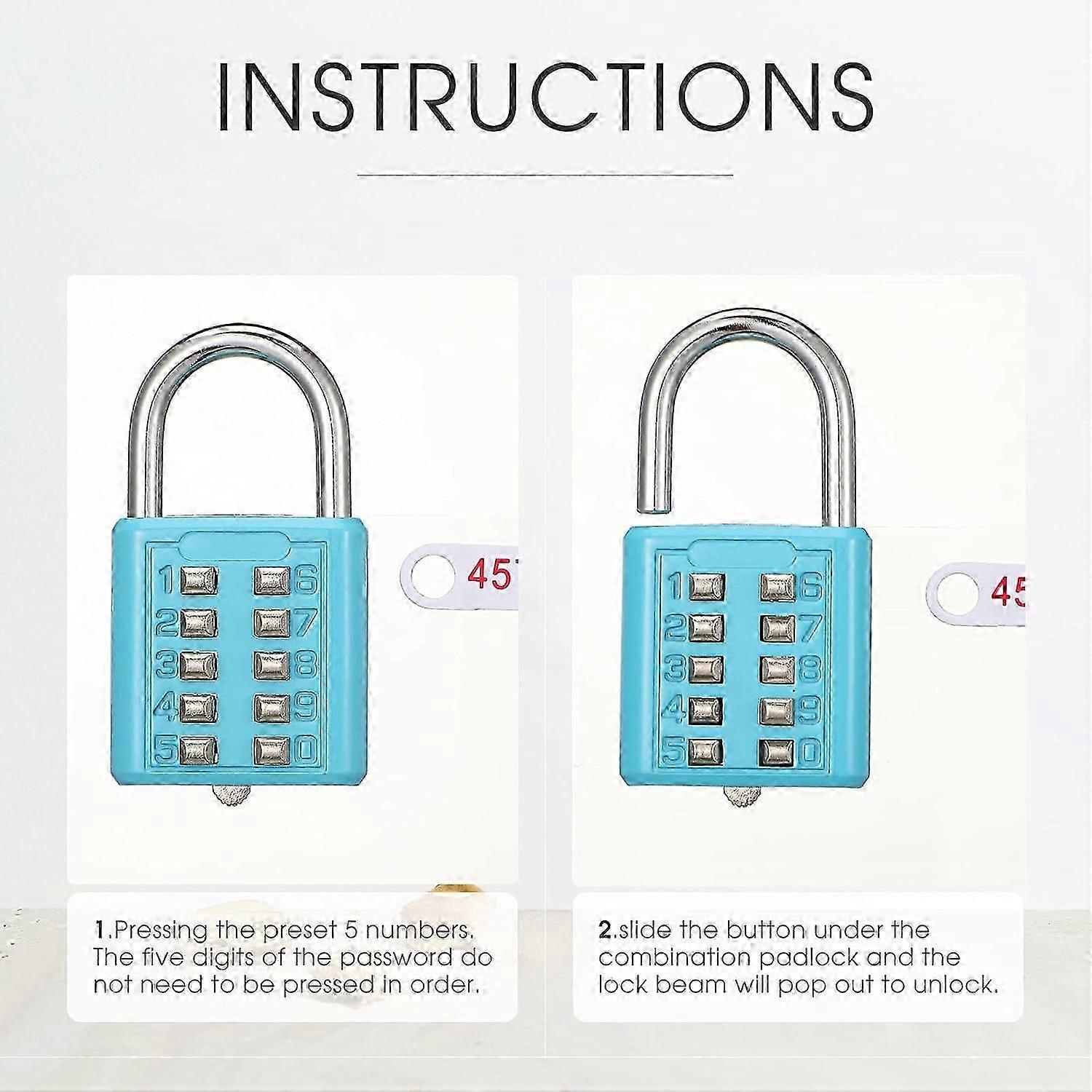 Digit Combination Locks, 10-Digit Push-Button Combination Padlock, 5 ...
