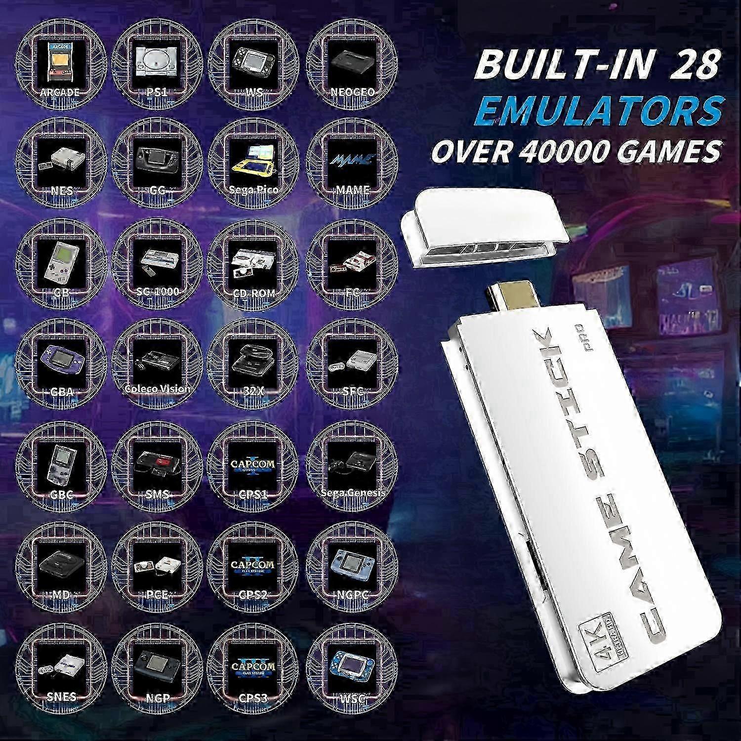 2025 Wireless retro game console with 40,000 built-in classic games, 4K HDMI TV output, 2.4G ...