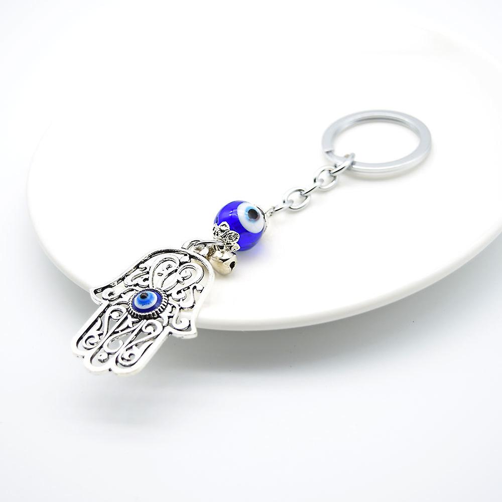 2 Pack Evil Eye Silver Hamsa Keychain Hand Fatima Protection Charm Key holder Good Luck Keychain ...