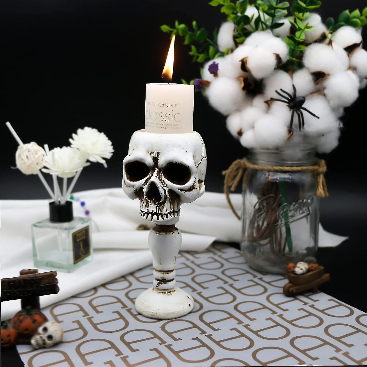 Skull Candle Holder - Tabletop Cranium Skeleton Head Candlestick Retro ...