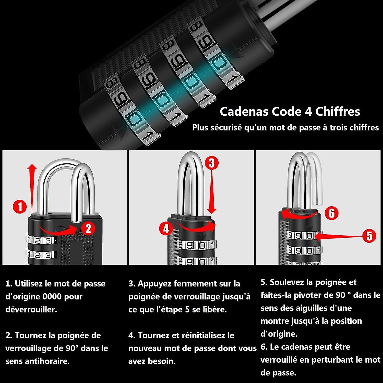 Pack of 2 4-Digit Code Padlock, Zinc Alloy Combination Padlock Code ...