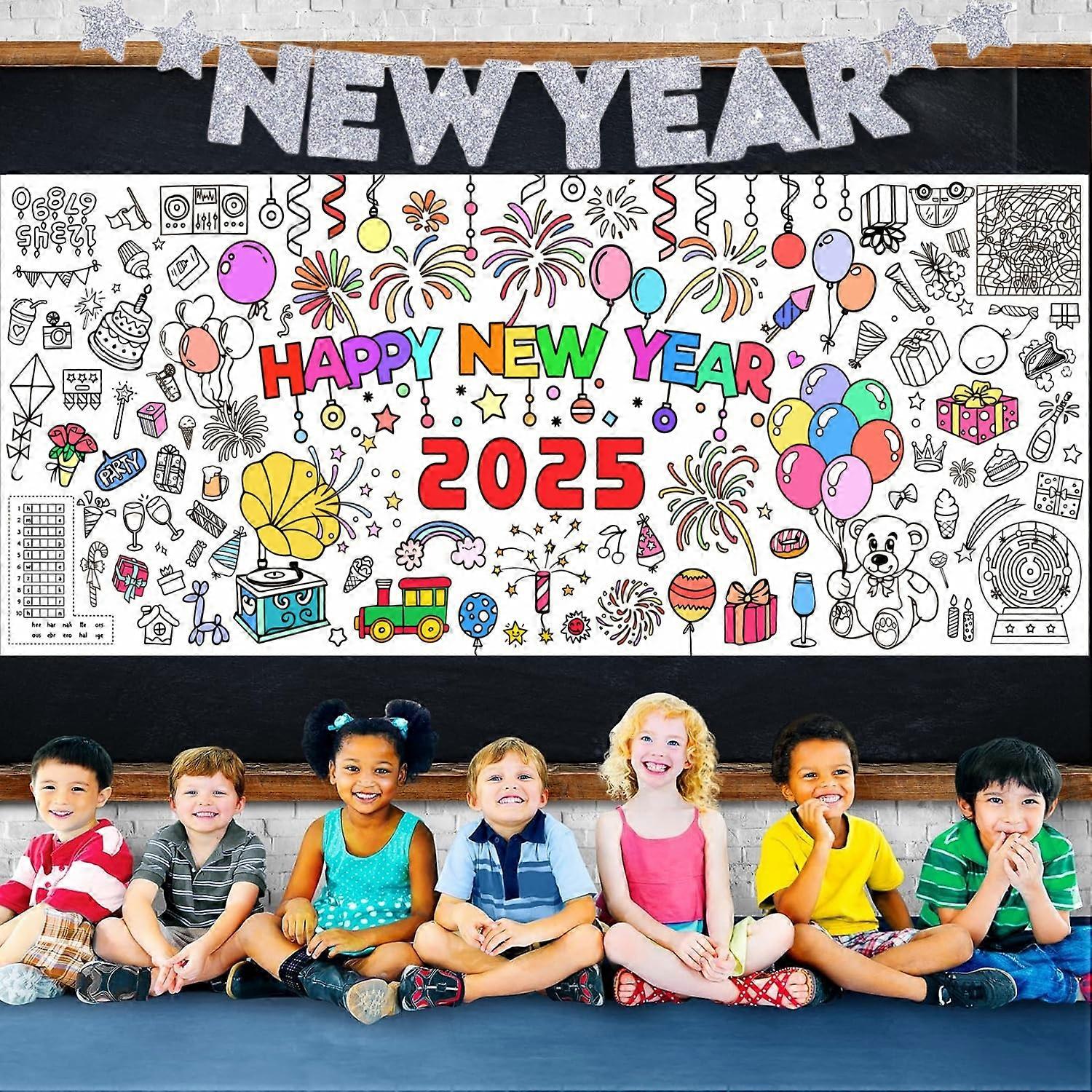 Giant Coloring Poster for Kids, Happy New Year Coloring Poster for ...