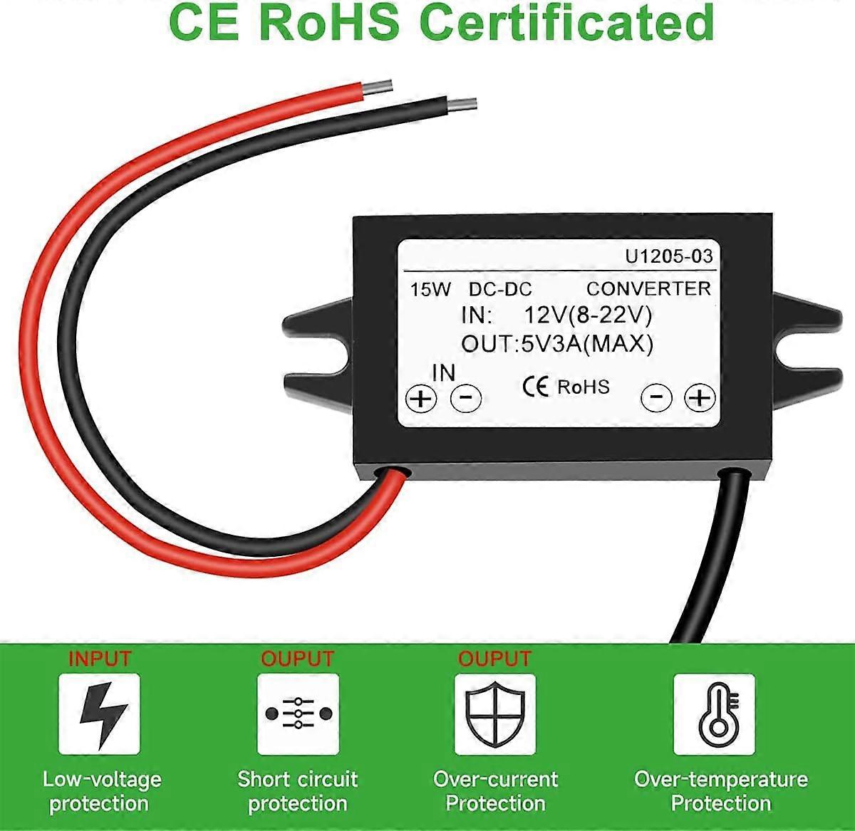 1 Piece Waterproof 12V to 5V 3A Converter, Type C USB C DC-DC Step Down ...