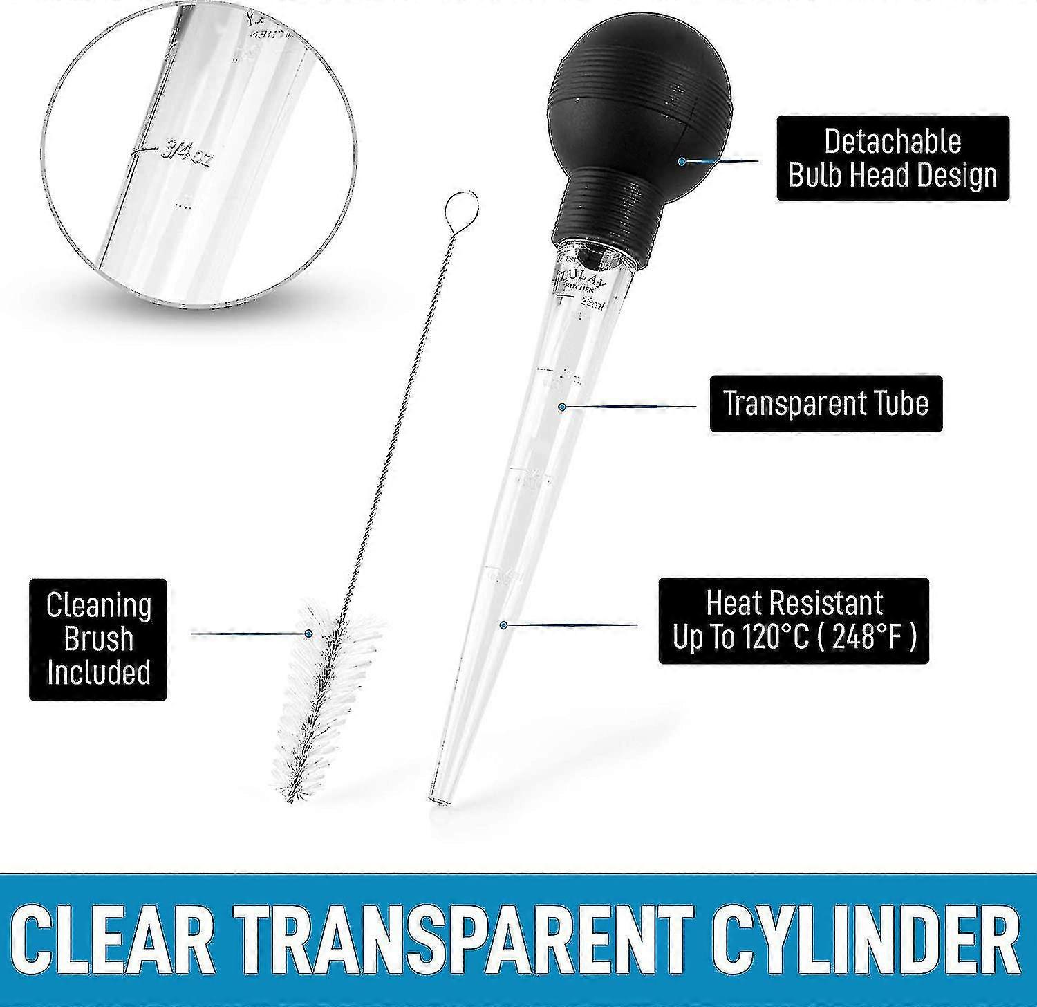 (large) Turkey Baster With Cleaning Brush - Food Grade Syringe Baster ...