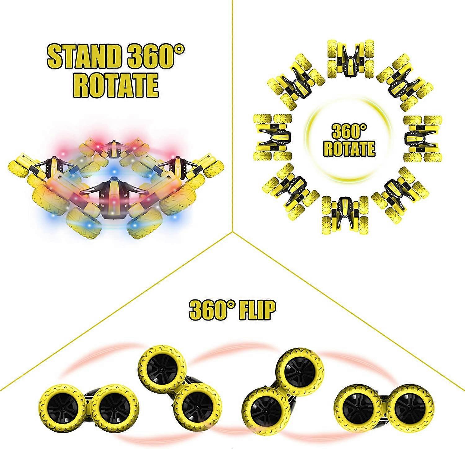 Remote Control Car, RC Stunt Car, Electric 4WD 2.4Ghz Double Sided Rotating Car with LED Light ...