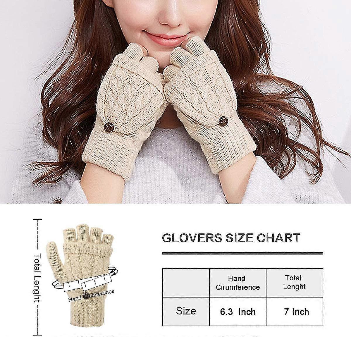 Women Winter Gloves - Knitted Convertible Fingerless Mittens with ...