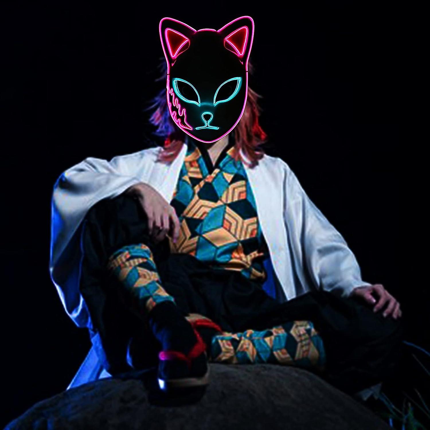 Demon Slayer Mask Japansk Anime Mask, Led Halloween Mask Demon Fox Mask ...