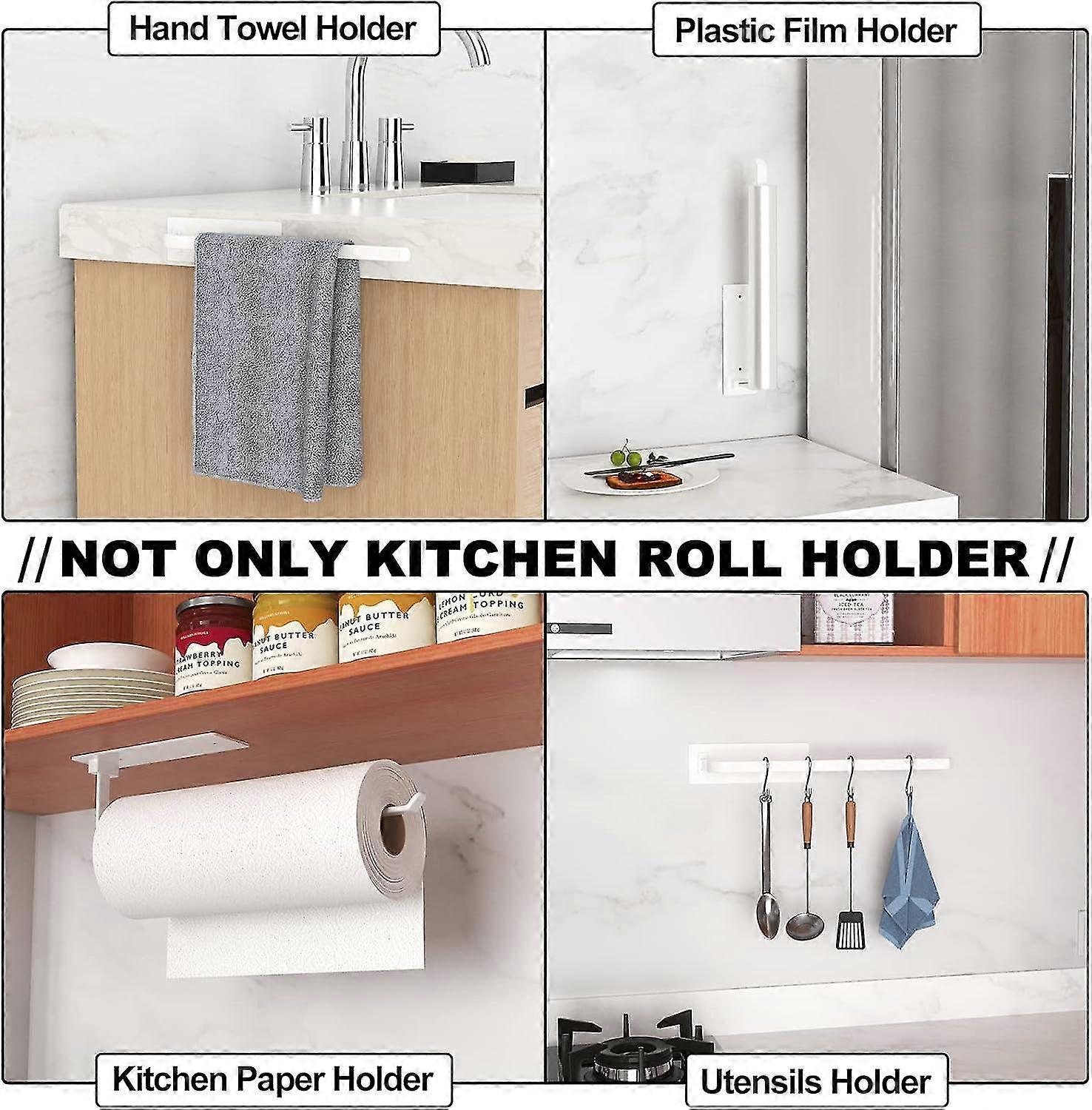 White Kitchen Roll Holder, Self-Adhesive Kitchen Roll Holder Under ...