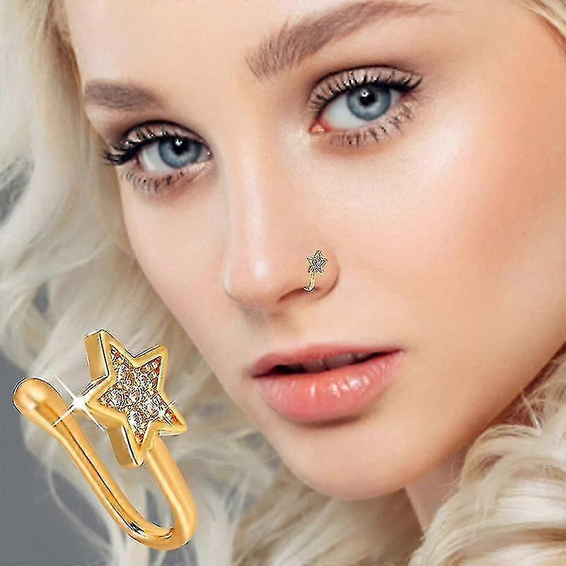 Nose Rings Shiny Rhinestone Pentagram,2022 New Nose Rings Hoops Fake ...