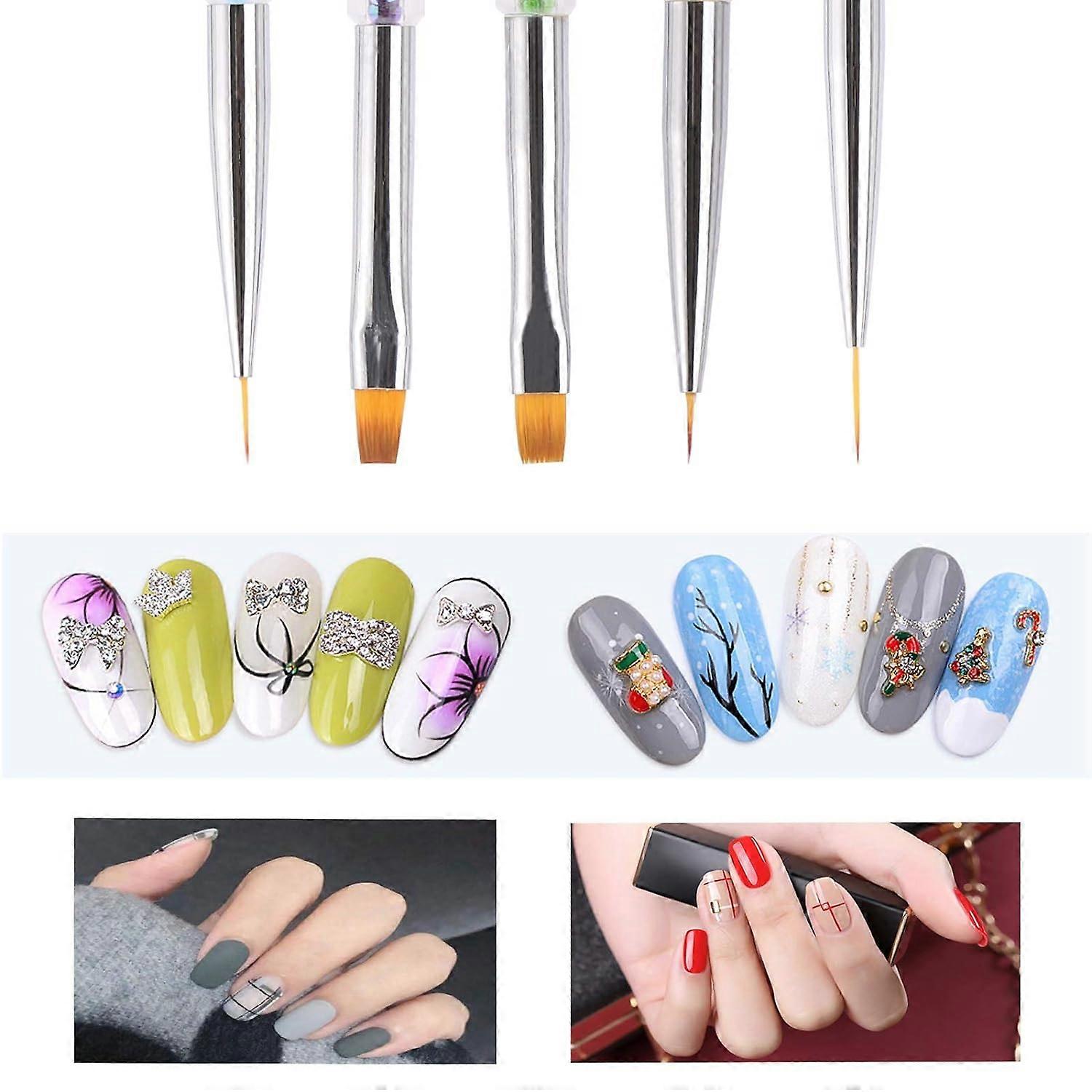 Nail Art Brushes, 5 Pcs Double Ended Nail Liner Brush Dotting Pen Nail ...