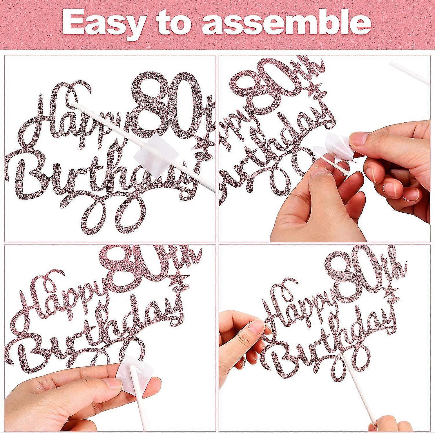 10pcs 80th Birthday Cake Toppers For Ladies Women, Happy 80th Birthday ...