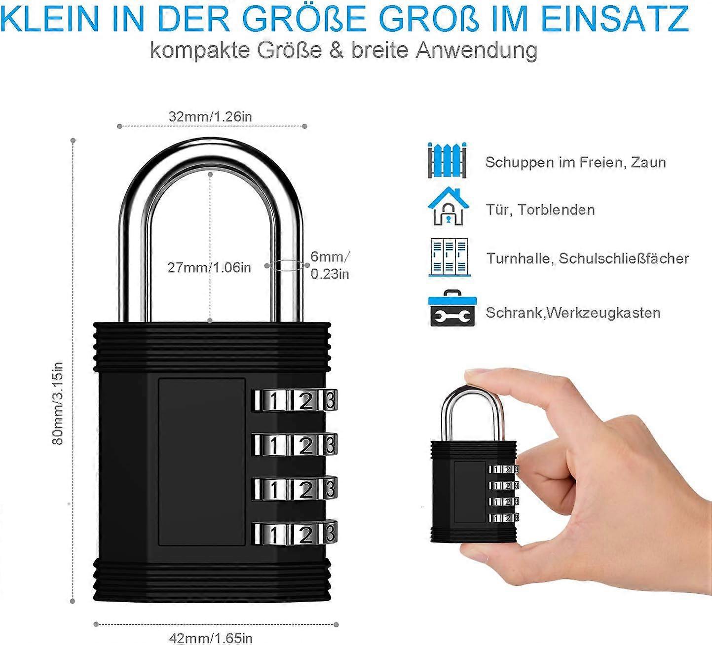 Combination lock 4 digits, locker lock for gym locker (black), school ...