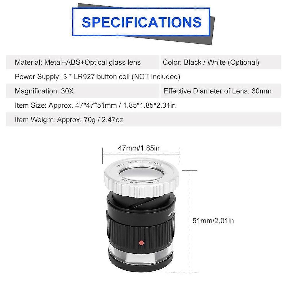 Type A LED Scale Loupe 30X Adjustable Magnification Magnifier Metal ...