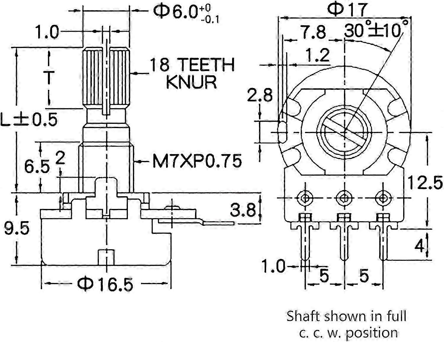 B10K B100K B5K B50K B2K B20K Ohm Knurled Shaft Linear Rotary Taper ...