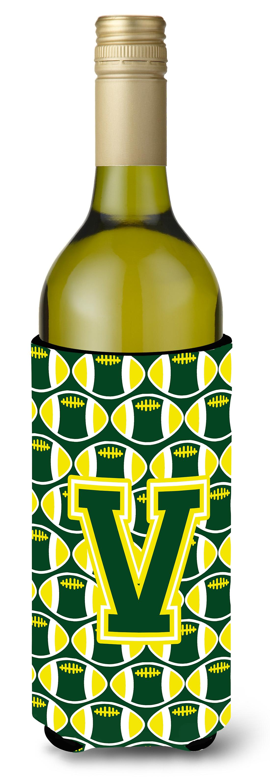 Letter V Football Green And Yellow Wine Bottle Beverage Insulator