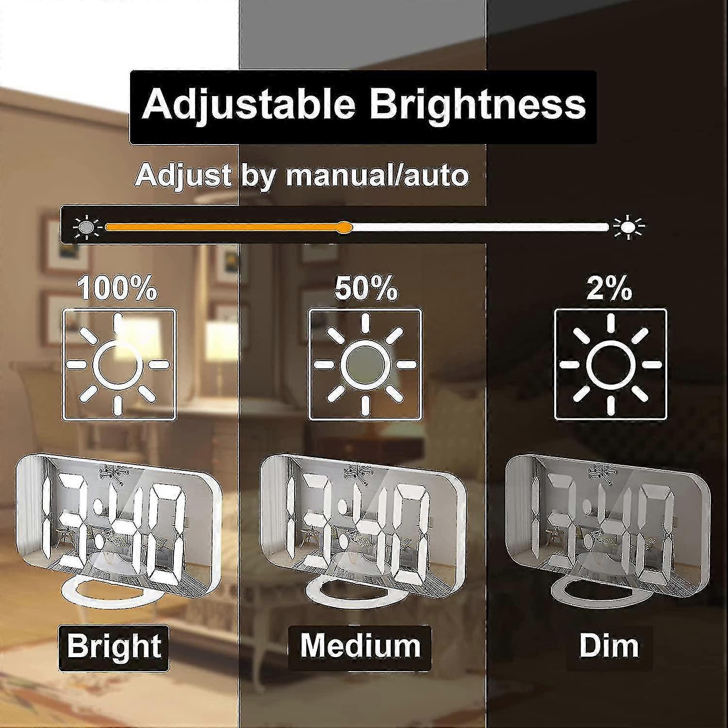 Digital Alarm Clock, 7" Alarm Clocks For Bedrooms, Large Display Mirror ...