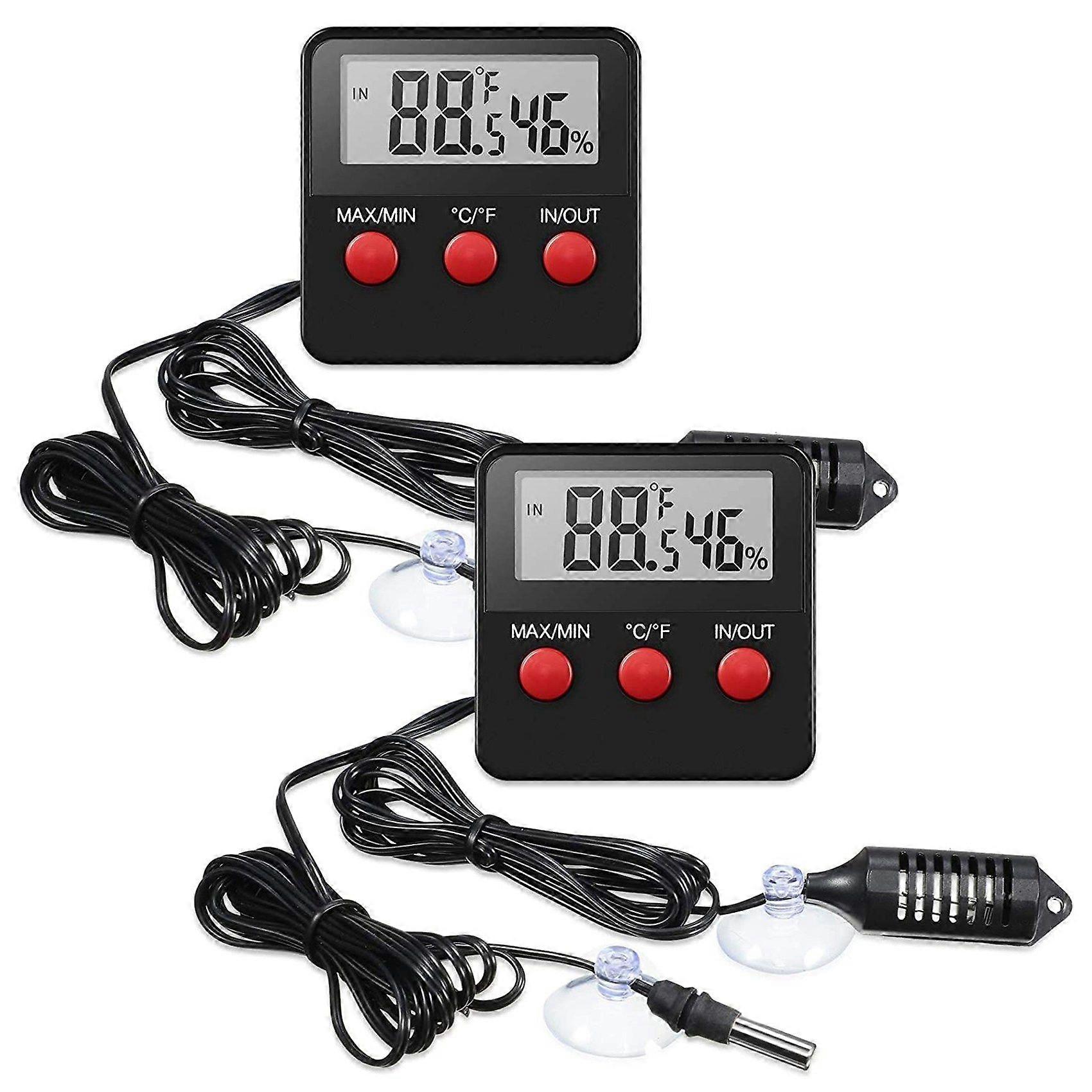 2 Pieces Digital Reptile Thermometer Hygrometer with Probes Terrarium ...