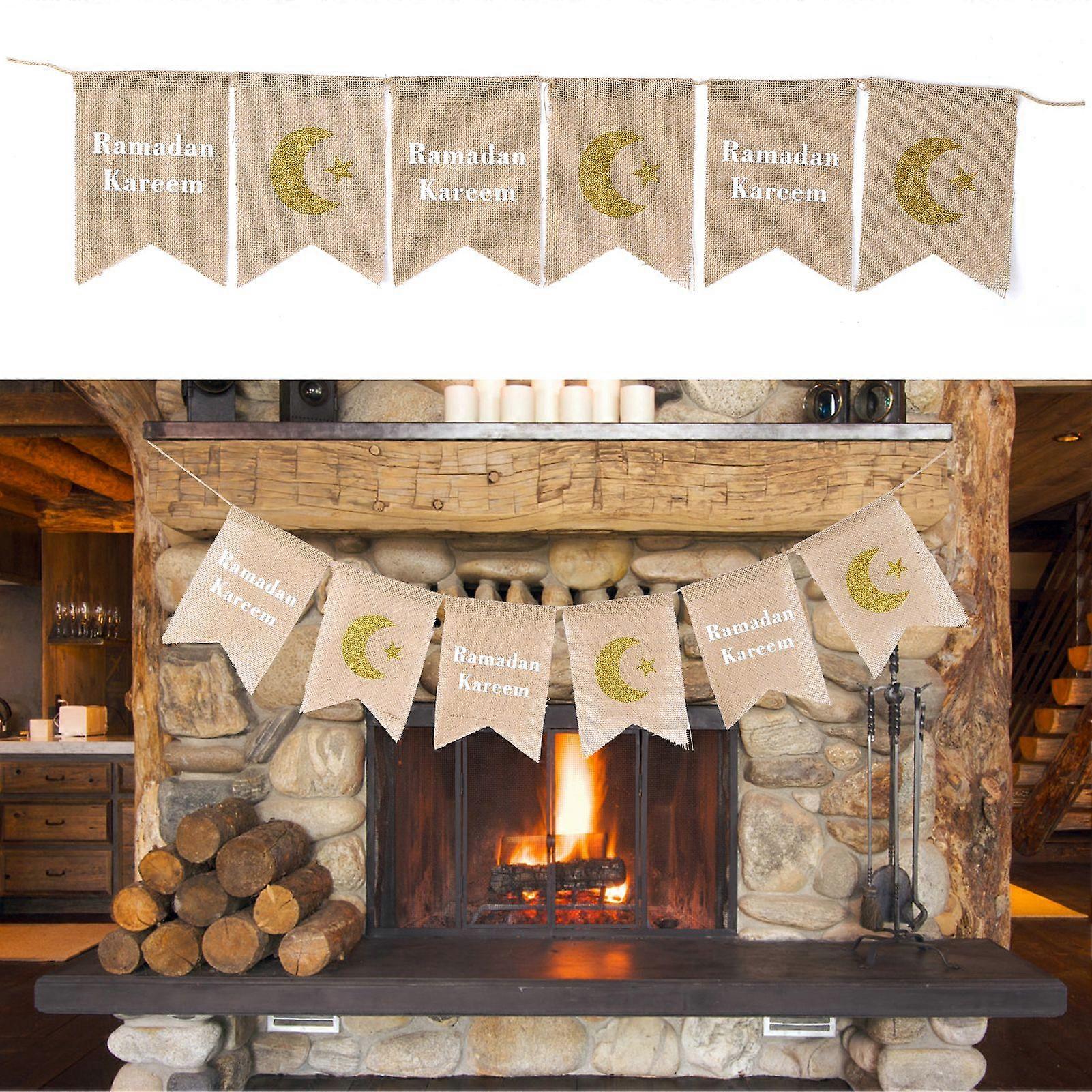 2025 Latest Model Eid Mubarak Banner Ramadan Jute Burlap Home Mantel ...