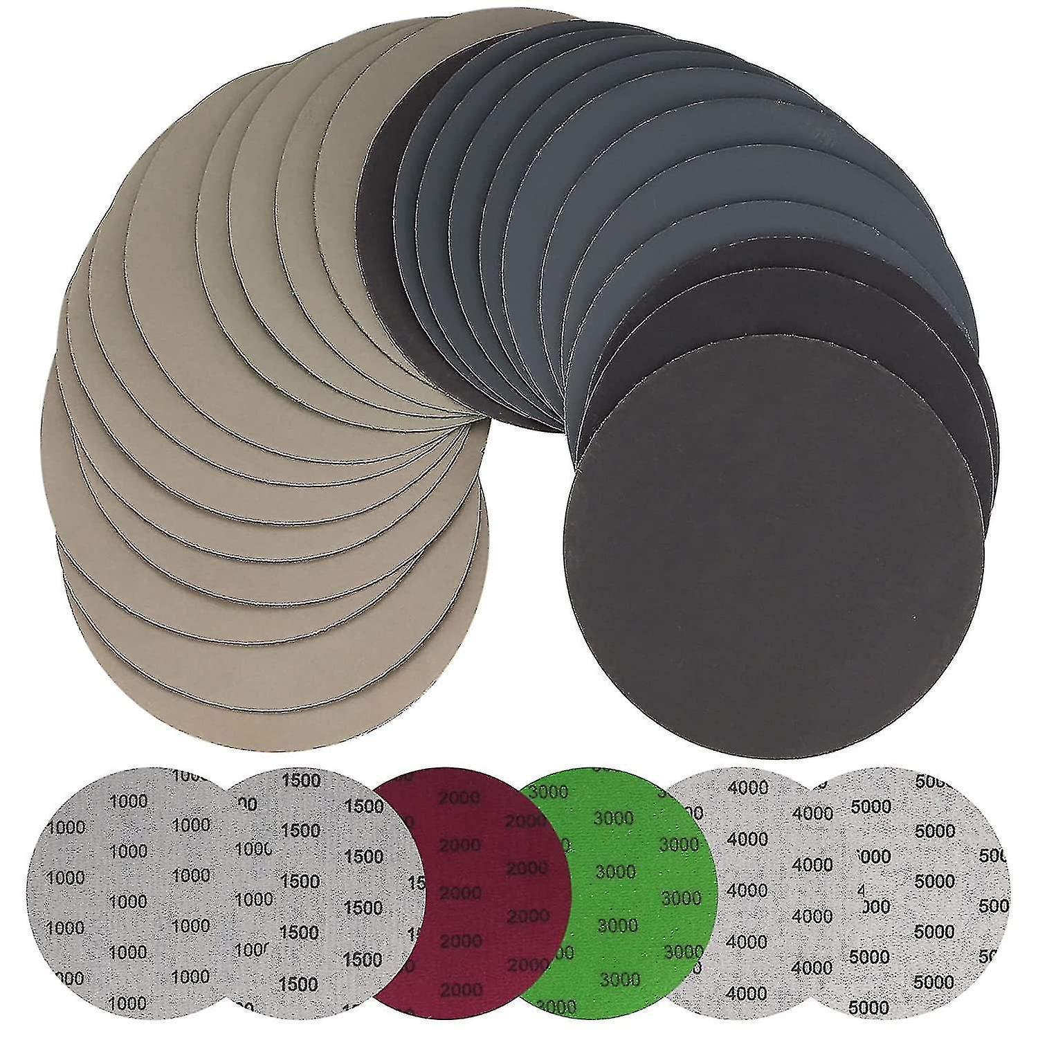 30 Pieces 125mm Wet Dry Sandpaper, Round Sanding Discs, Orbital Sander ...