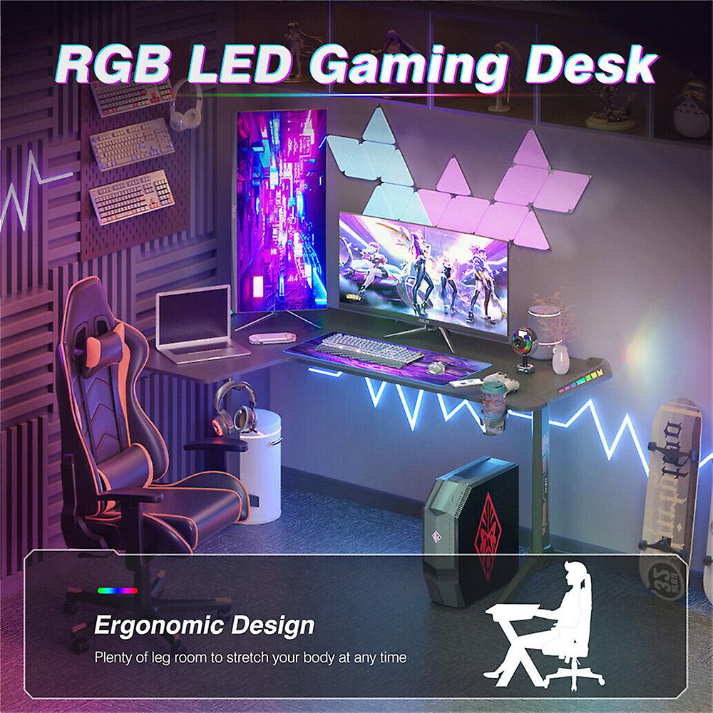 Xxxl Large Corner Gaming Desk L Shape Gamer Computer Table Rgb Led ...