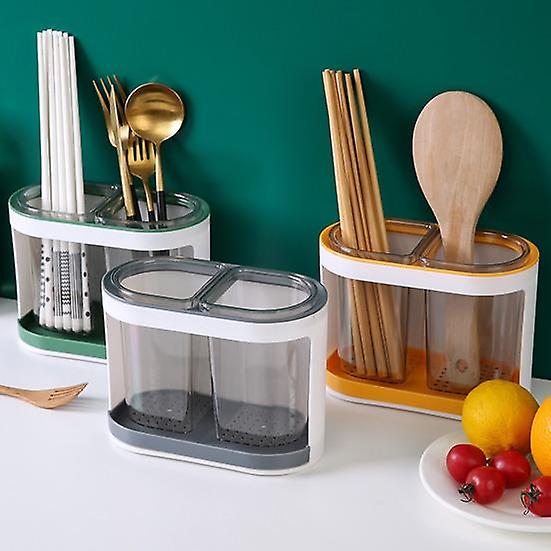 Utensil Holder Cutlery Drainer Two-compartments Transparent Wall ...