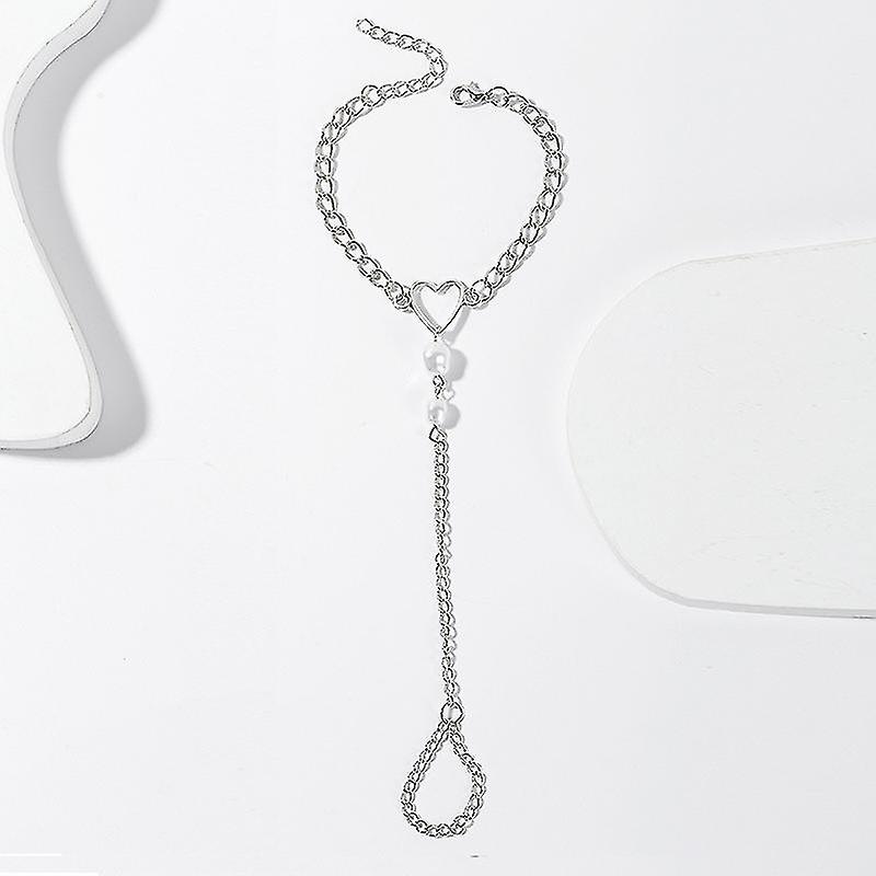 GHYT Boho Sliver Finger Bracelets Beaded Slave Ring Hand Harness Chain Bracelets Jewelry for ...