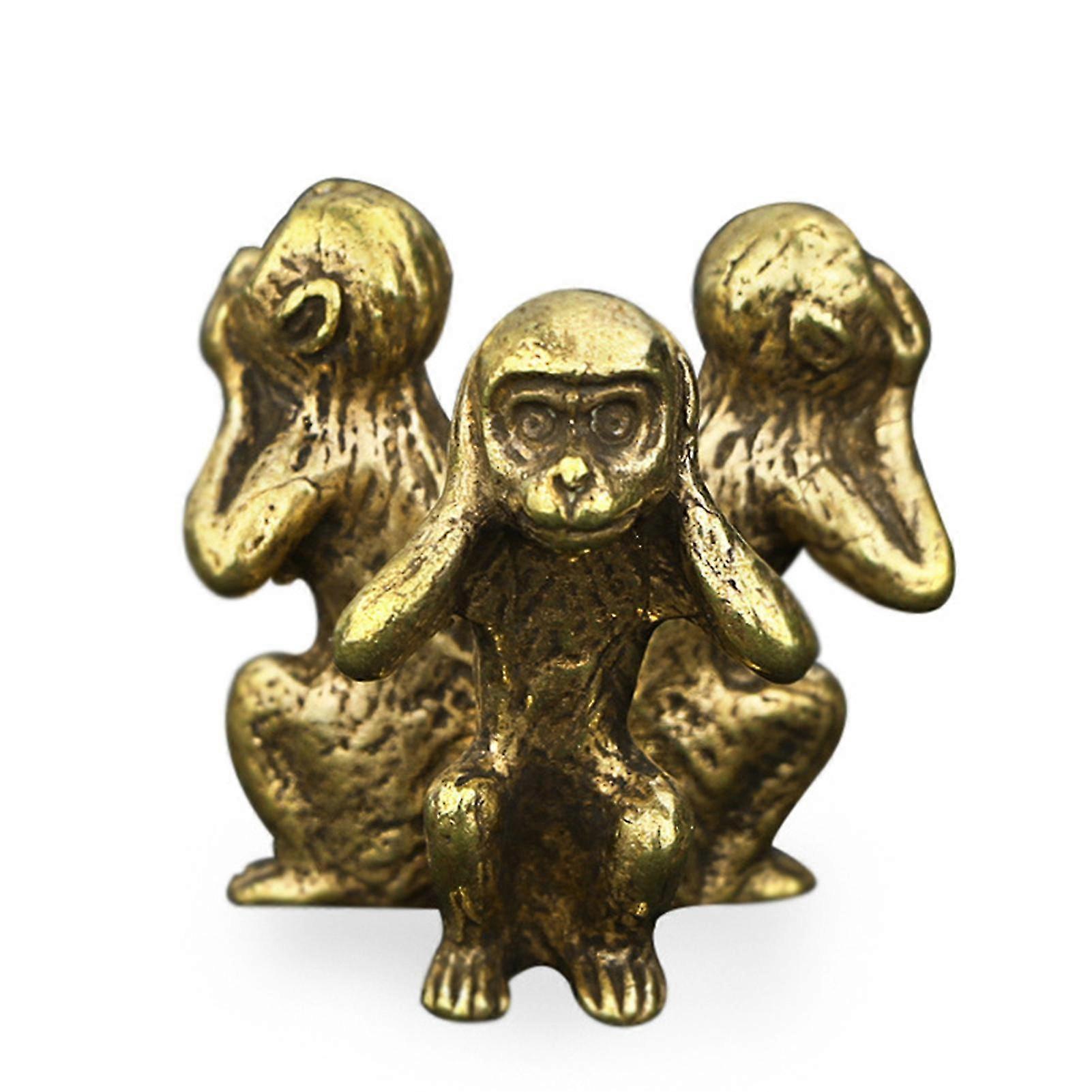 Vintage Solid Copper Three Monkeys Bronze Sculpture Home Decor Bronze Monkey Figurines ...