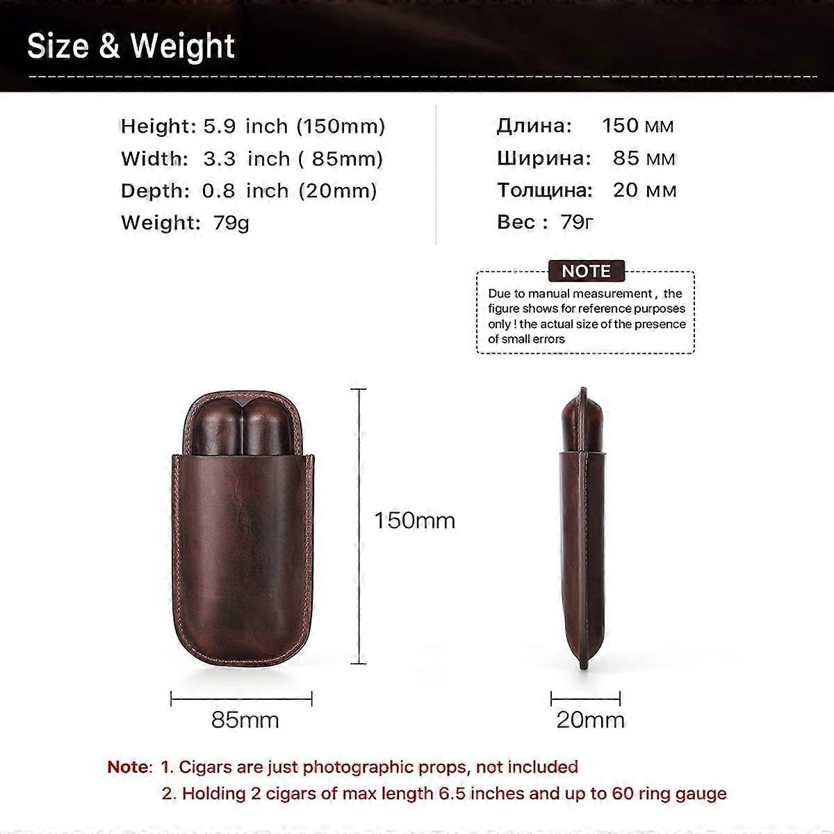 Cigar Travel Case for 2 Cigars Genuine Oil Leather Humidor Cigar Pouch ...