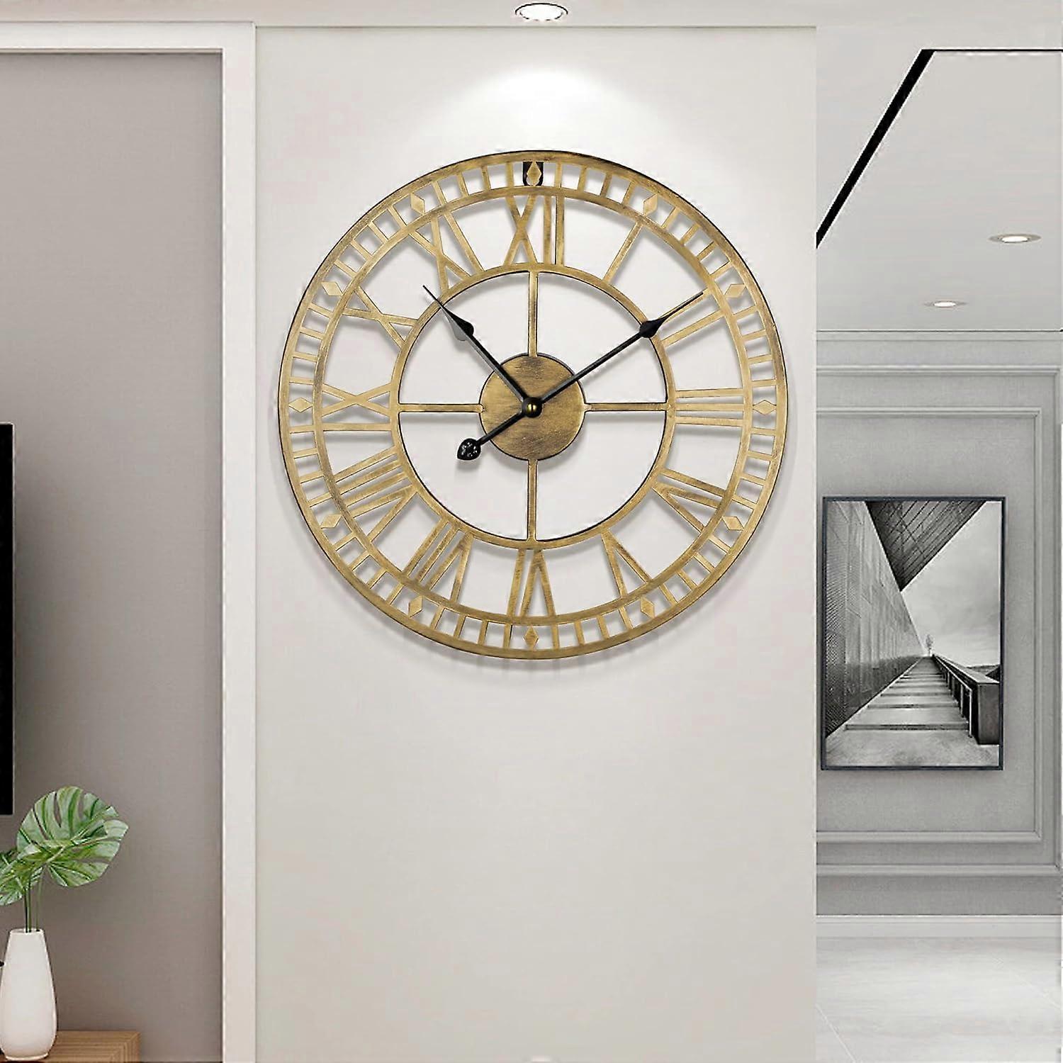Large Metal Retro Wall Clock Silent Non-Ticking Battery Operated ...