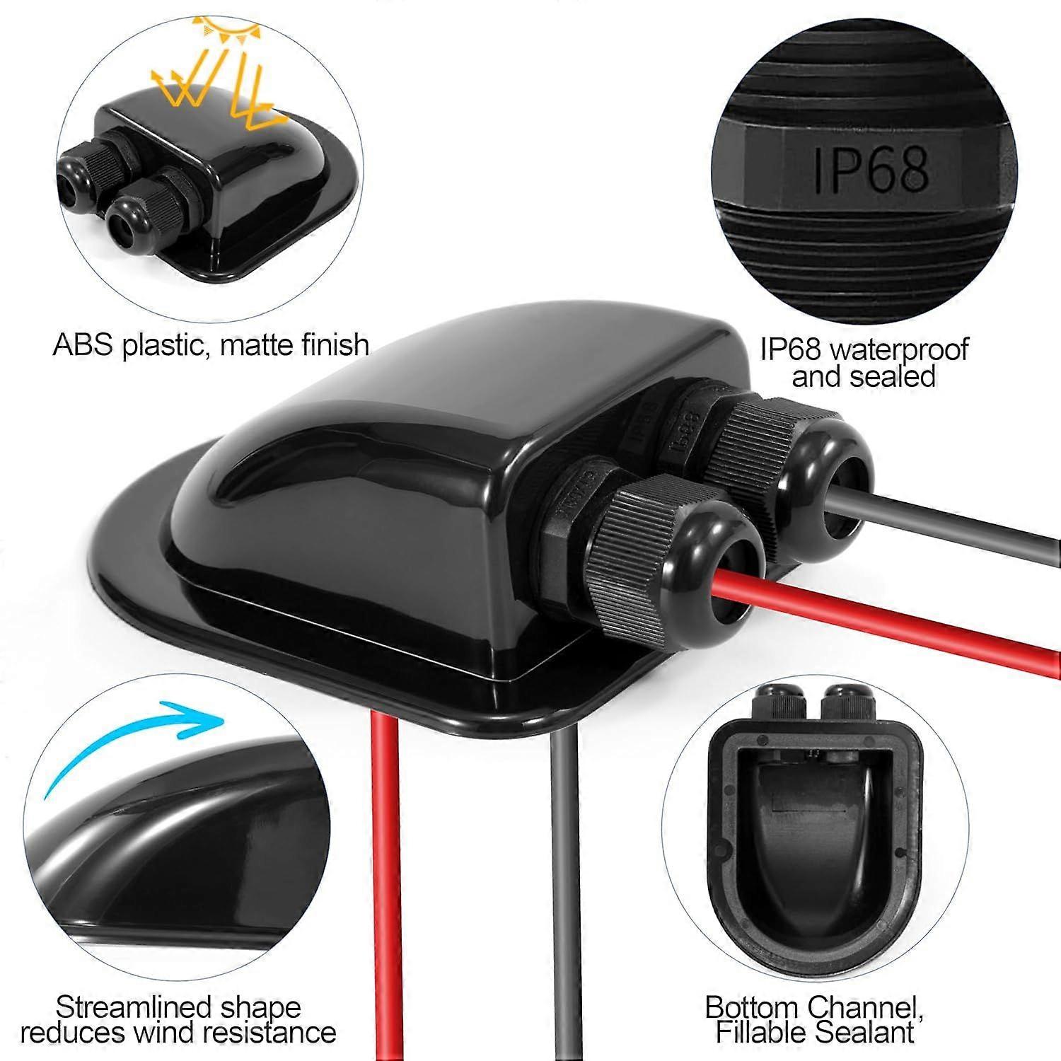 Black 2 Pack Solar Roof Pass-Through Solar Cable Gland, ABS Double ...