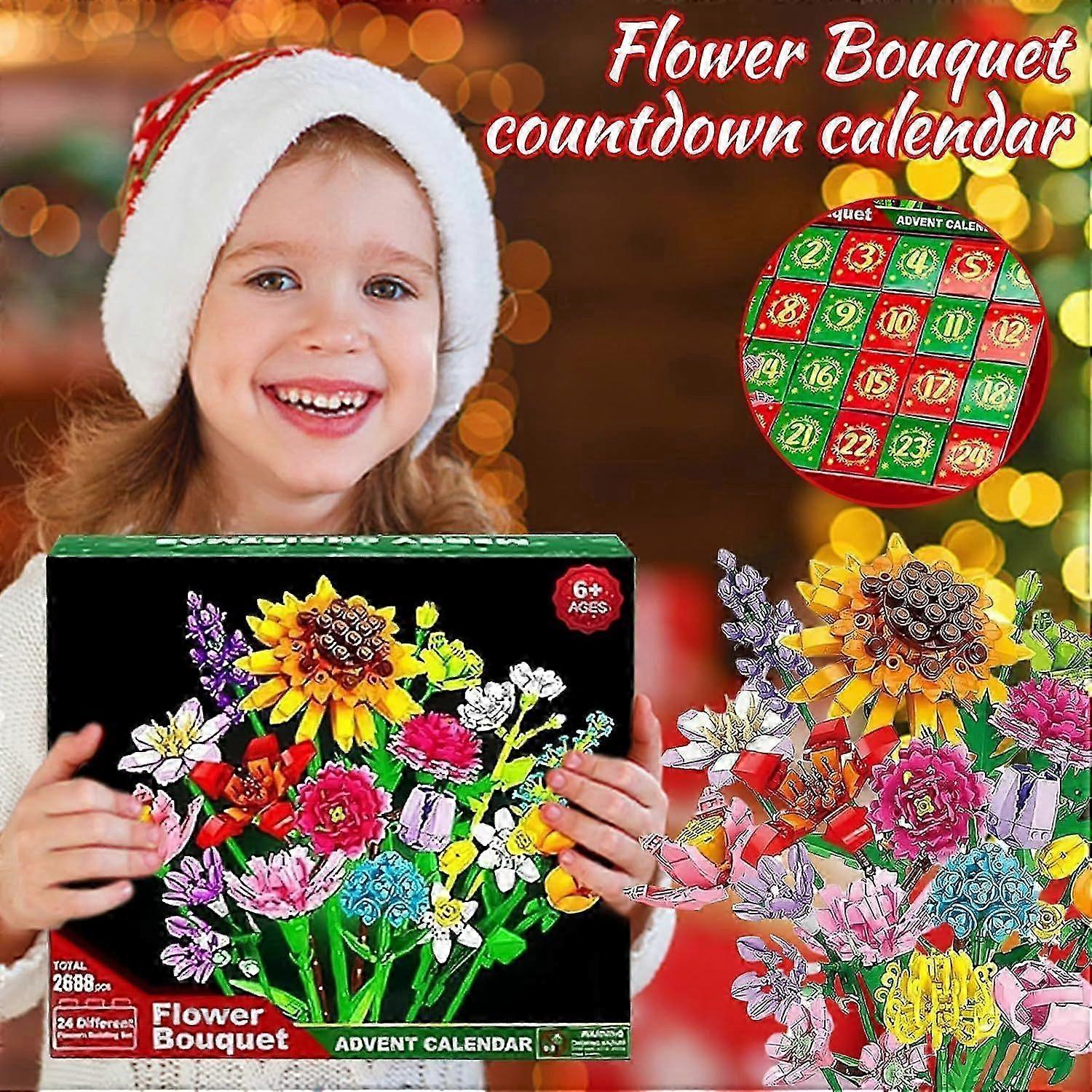 Flower Bouquet Blocks Christmas Advent Calendar, Xmas 24 Days Sunflower ...