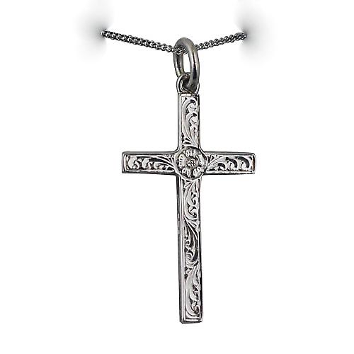 9ct White Gold 30x18mm victorian hand engraved solid block Cross with a ...