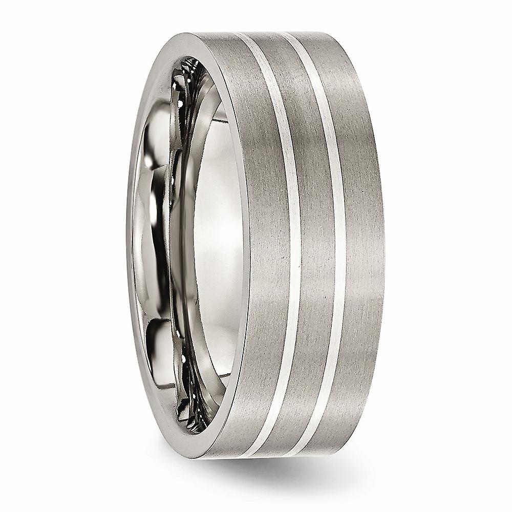 Titanium 925 Sterling Silver Brushed Flat Band Inlay 8mm Satin-Band ...