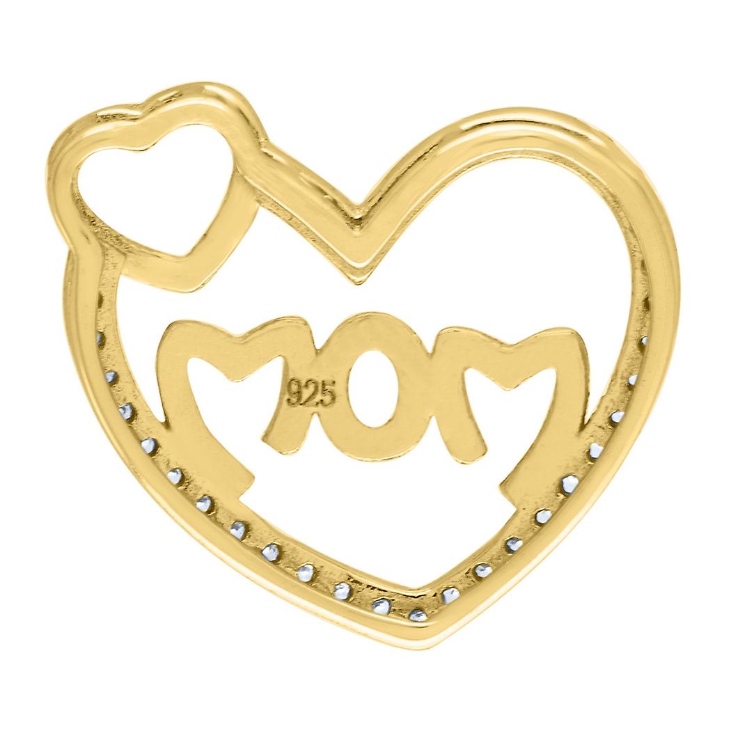 925 Sterling Silver Yellow CZ Simulated Diamond Mom Love Heart 1.63gm ...