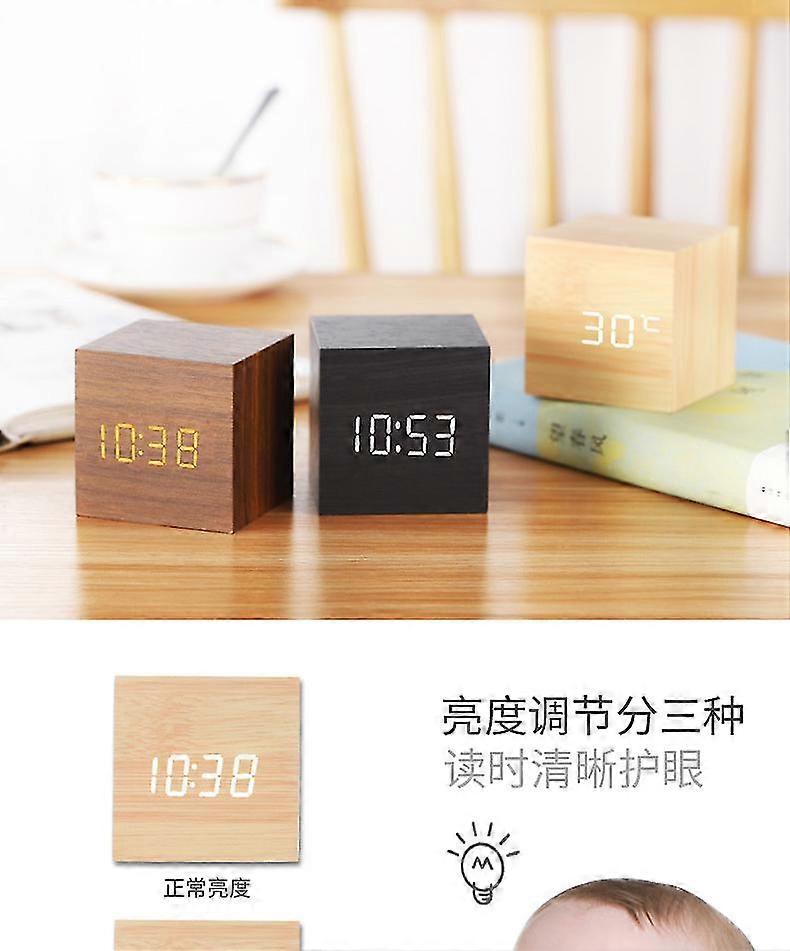 LED Digital Alarm Clock, Wooden Cube Clock, Wood Desk Clock, Wooden ...