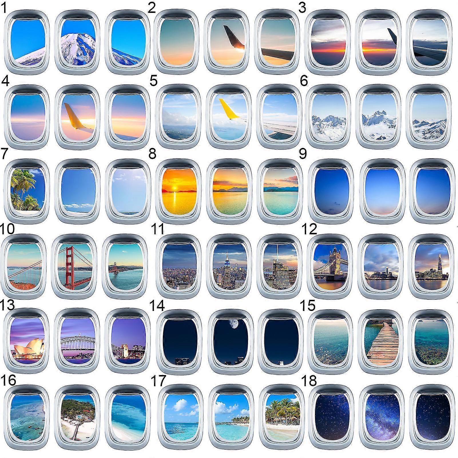 3pcs/set Airplane Window Decal Three-dimensional Self Adhesive Window View Landscape Wall Decor ...