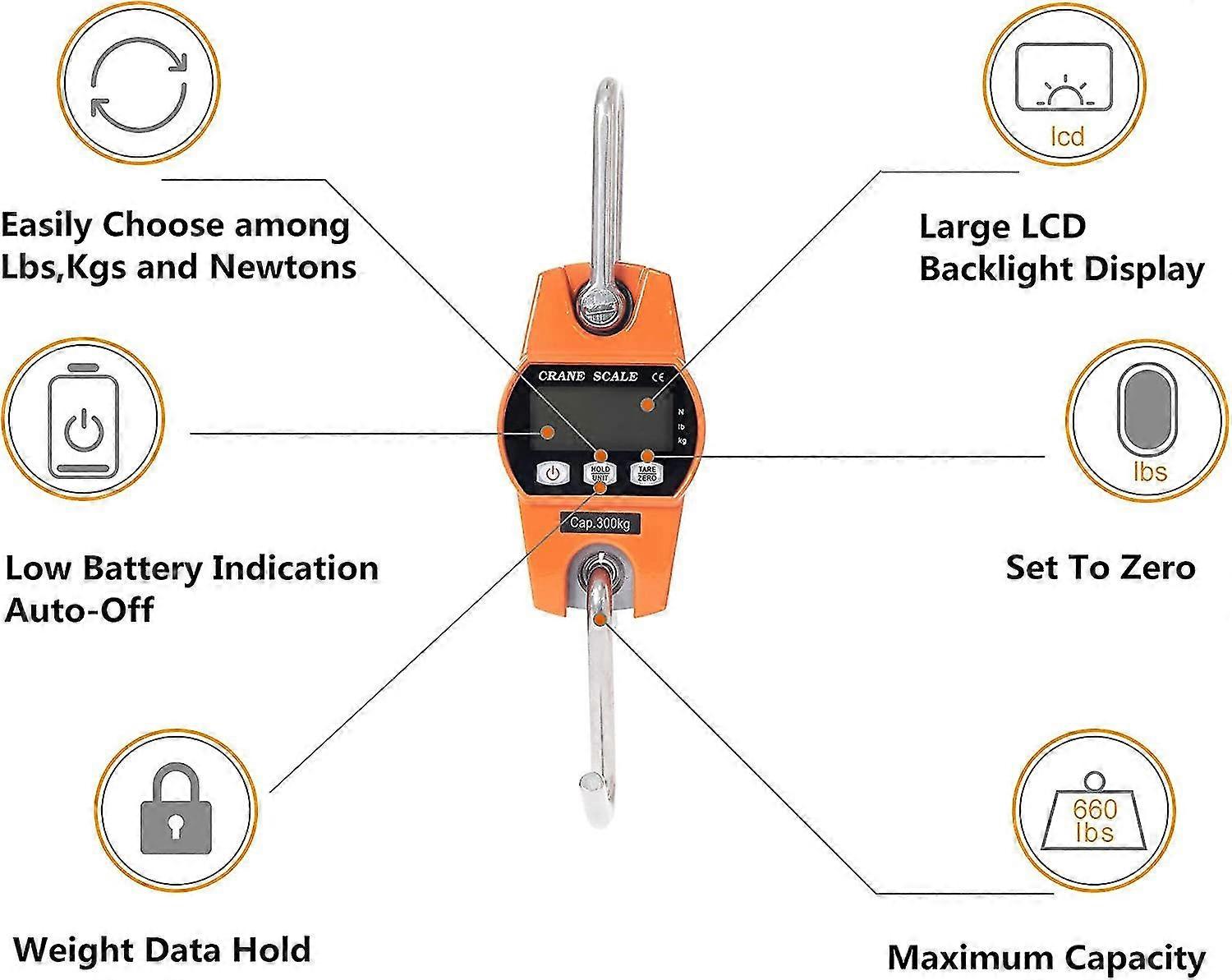 Electronic Scale 300kg Hanging Hook Scale Lcd Dynamometer Industrial ...