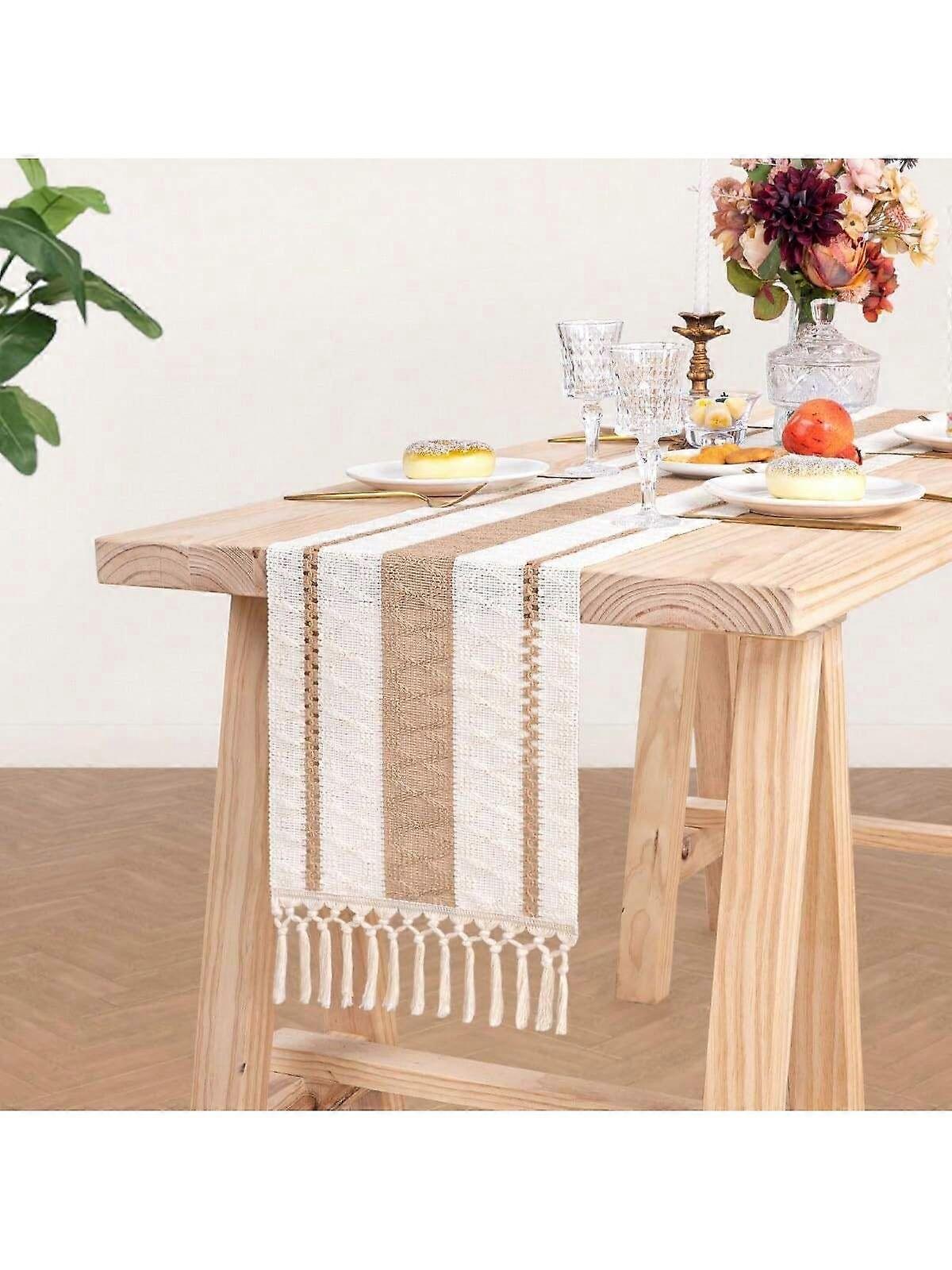 Table Runner Cream Beige Boho Table Runner With Tassels For Home Decor ...