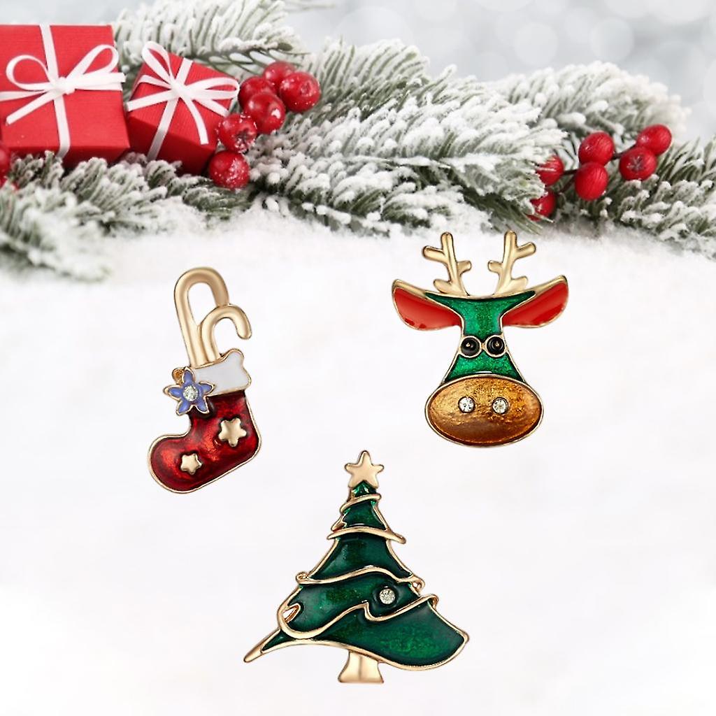 3pcs Brooch Pins Set Cartoon Gift For Diy Christmas Women Men Elk Set ...
