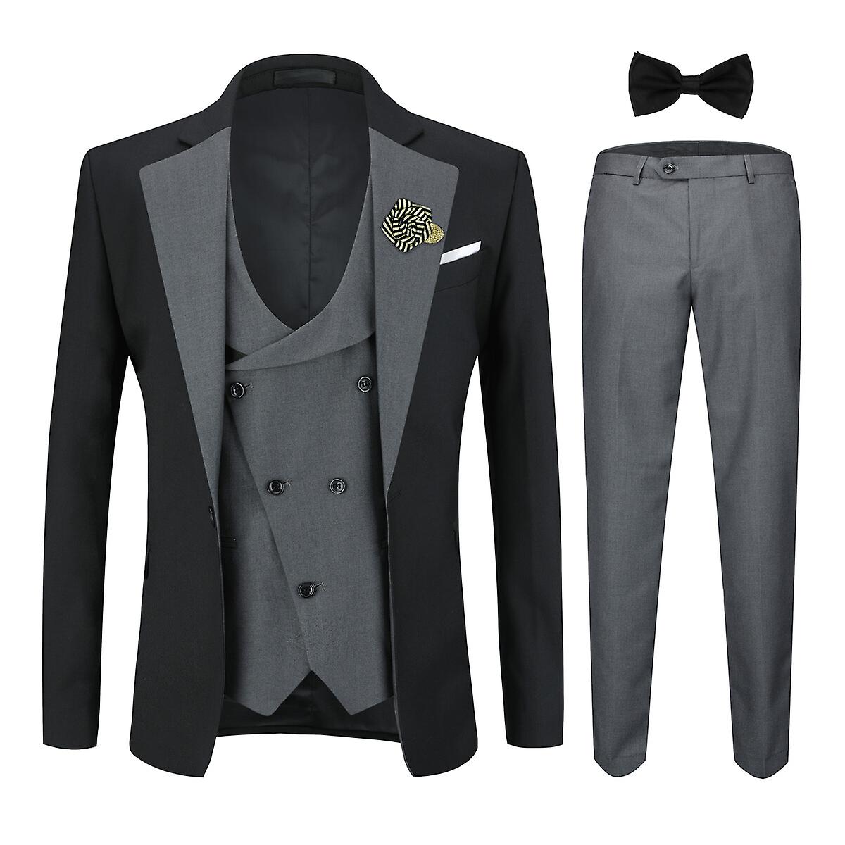 Sliktaa Mens 3Pce ColorBlock Dress Suits Wedding Blazer and Vest and ...
