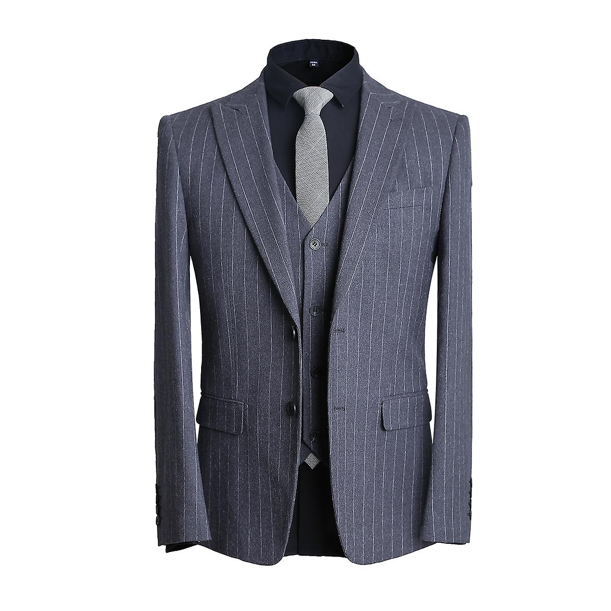 Cloudstyle Men's 3 Piece Striped Peaked Lapel 2 Button Suit Set | Fruugo UK